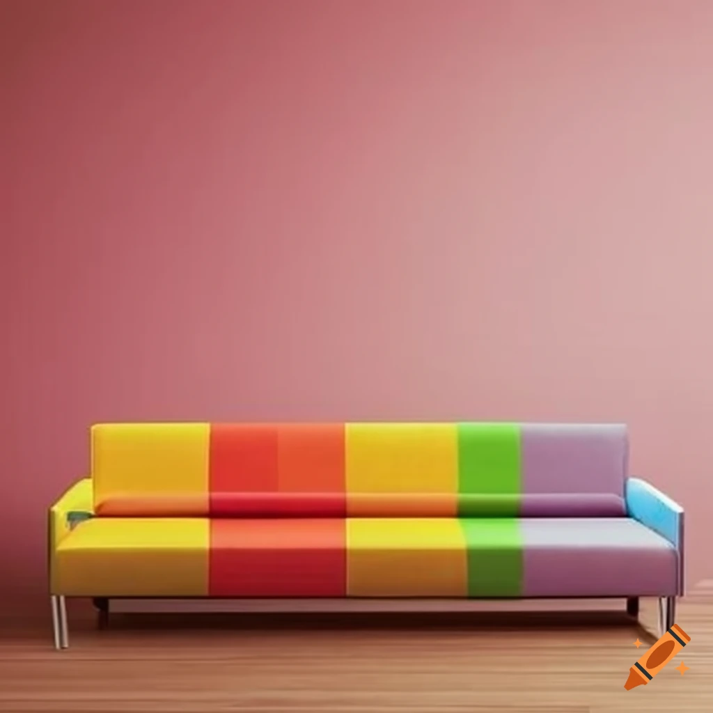 Rainbow colors sofa in premium office wood interior on Craiyon