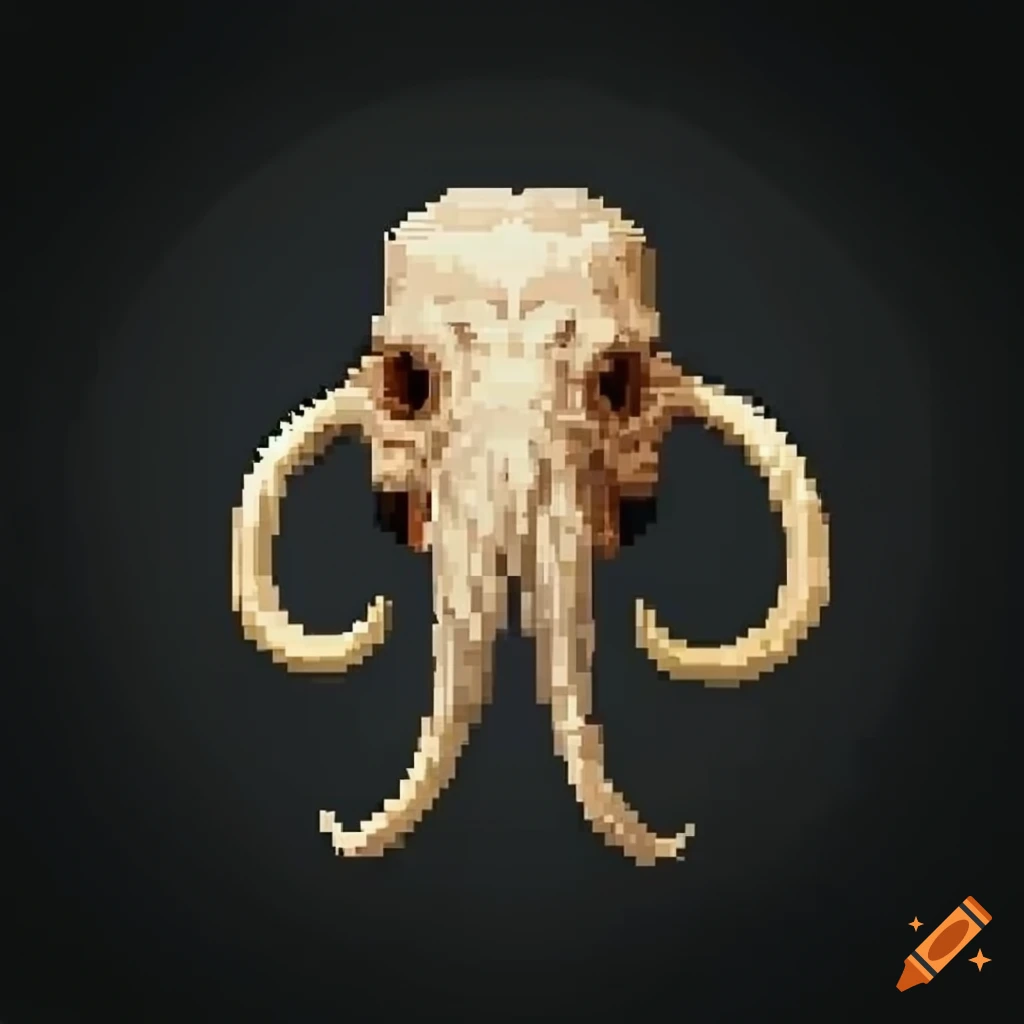 Realistic pixel art of a woolly mammoth skull bone on Craiyon