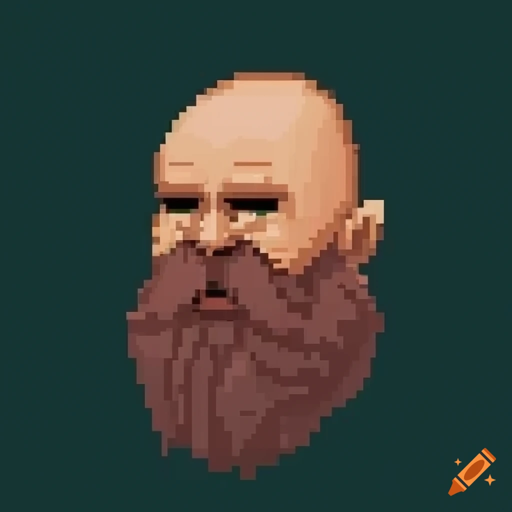 Pixel art portrait of a bald dwarf with a big beard on Craiyon