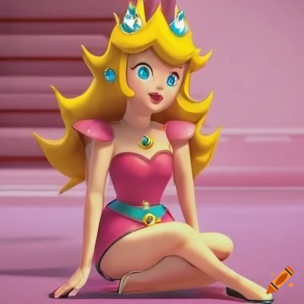 Princess peach shopping for high heels in a boutique on Craiyon