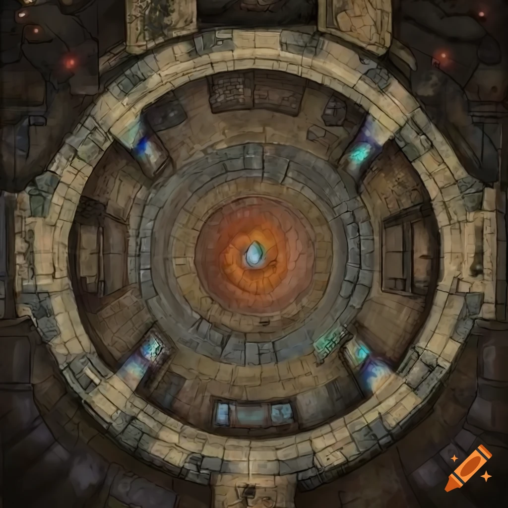 D&D sewer system battlemap with pillars and ring layout on Craiyon