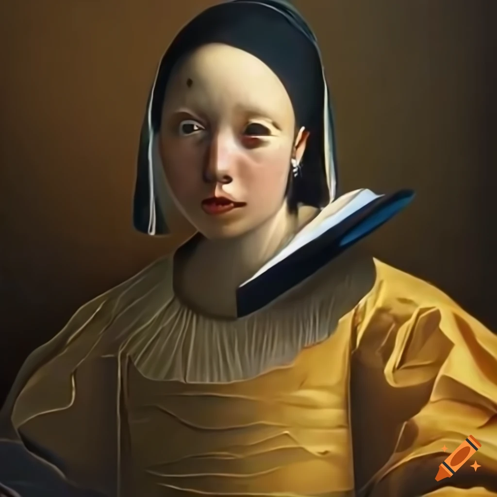 Vermeer using an ai painting generator for hyper-realistic art on Craiyon