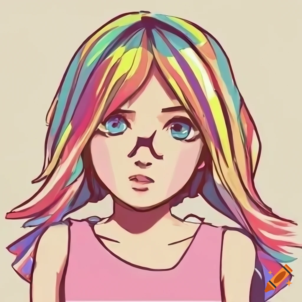Anime girl with blonde hair and green eyes in a light pink sleeveless t ...