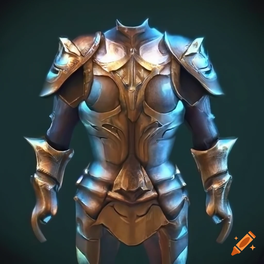 Mythic shiny steel fantasy master torso armor with symmetrical front view on Craiyon