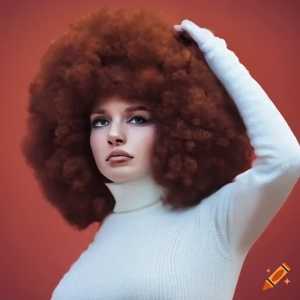 Portrait Of A Beautiful Redhead Woman With A Massive Afro In A White