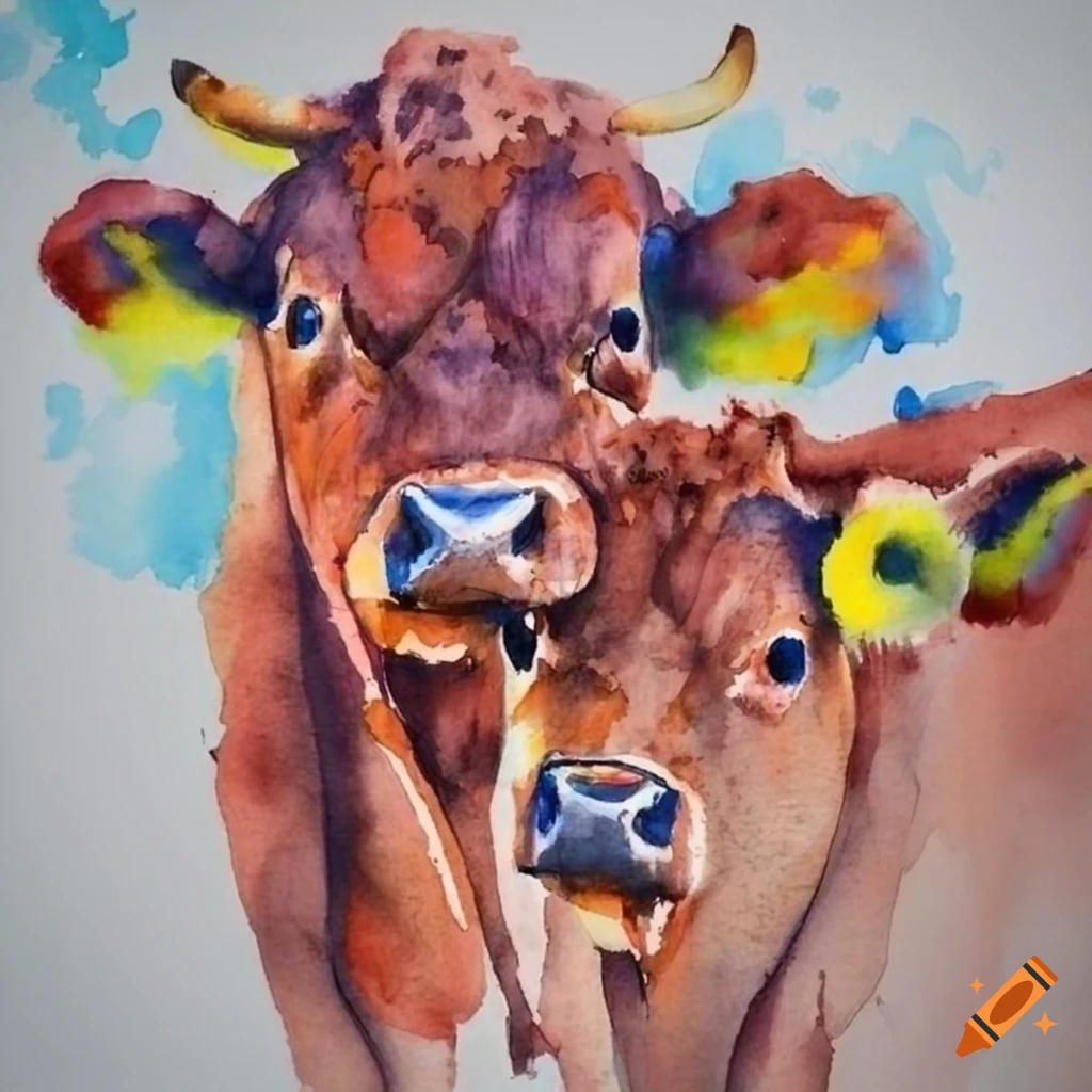 Red angus cow and calf in abstract watercolor painting on Craiyon