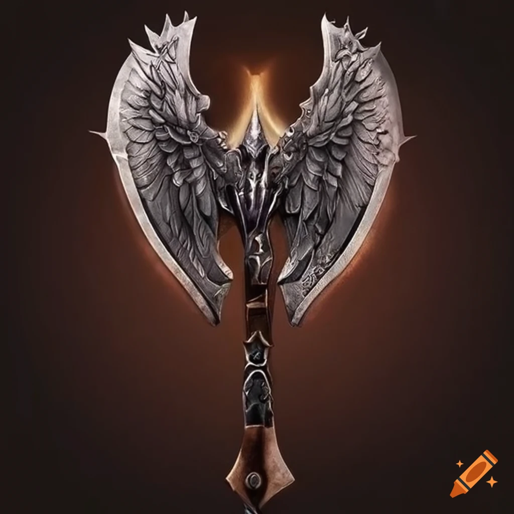 Legendary axe with steel phoenix wings blades on Craiyon