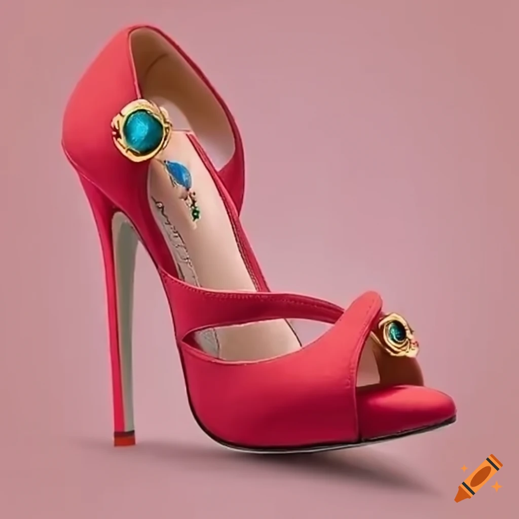 Princess Peach shopping for high heels in a shoe boutique on Craiyon