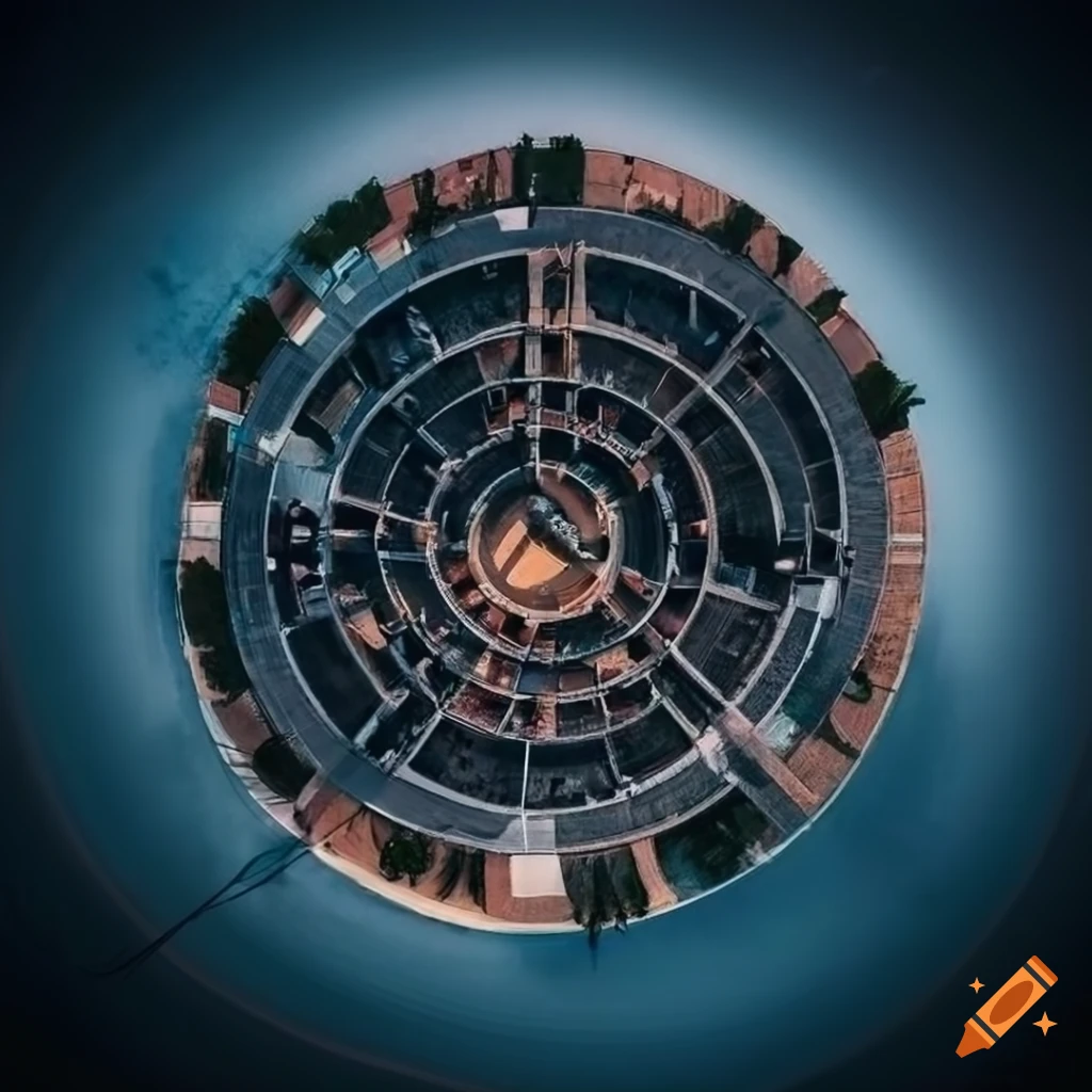 Top view of a round city with a dark background on Craiyon