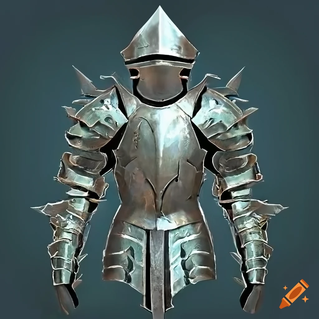 Shiny steel magic fantasy master armor with symmetrical front view on ...