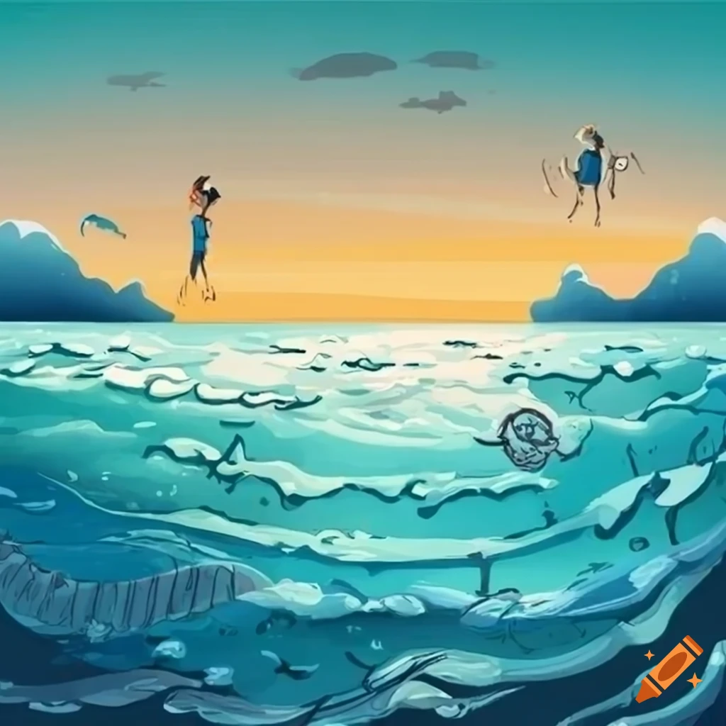 Cartoon depiction of rising sea levels on Craiyon