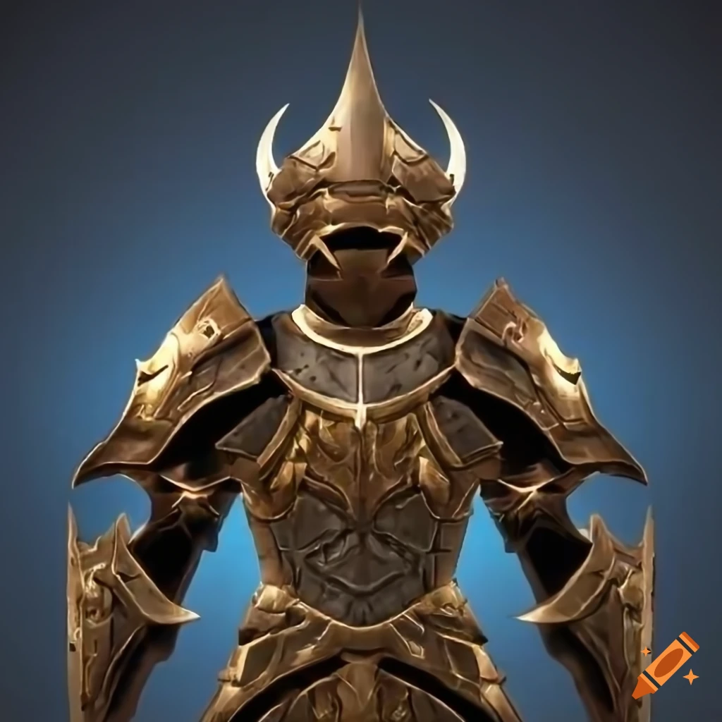 Shiny mythic fantasy master armor made of steel in a symmetrical front ...