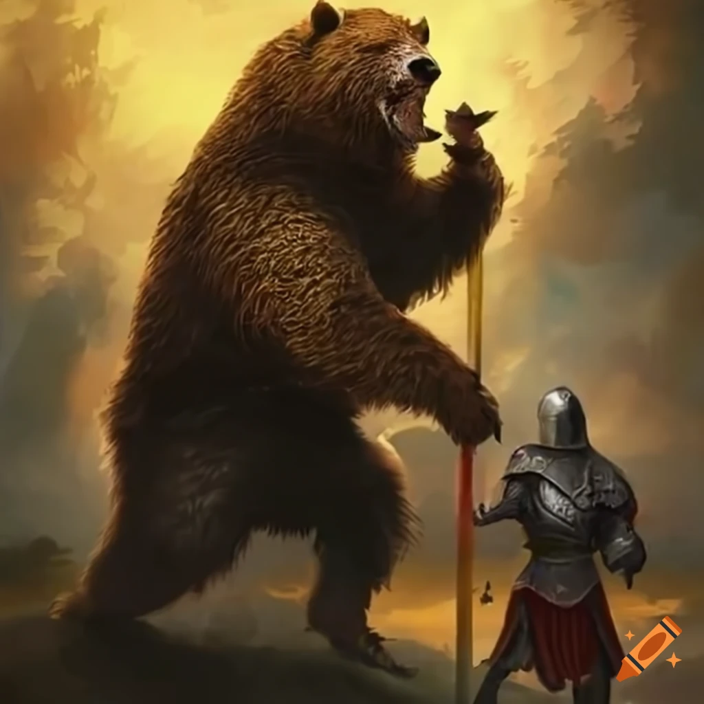Knight battling a bear in combat on Craiyon