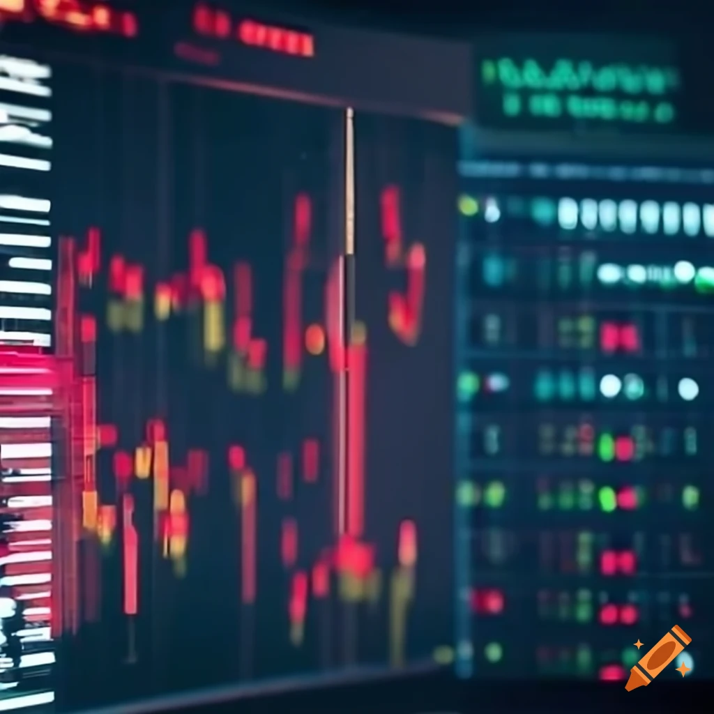 Detailed view of stock market indices on computer screens on Craiyon