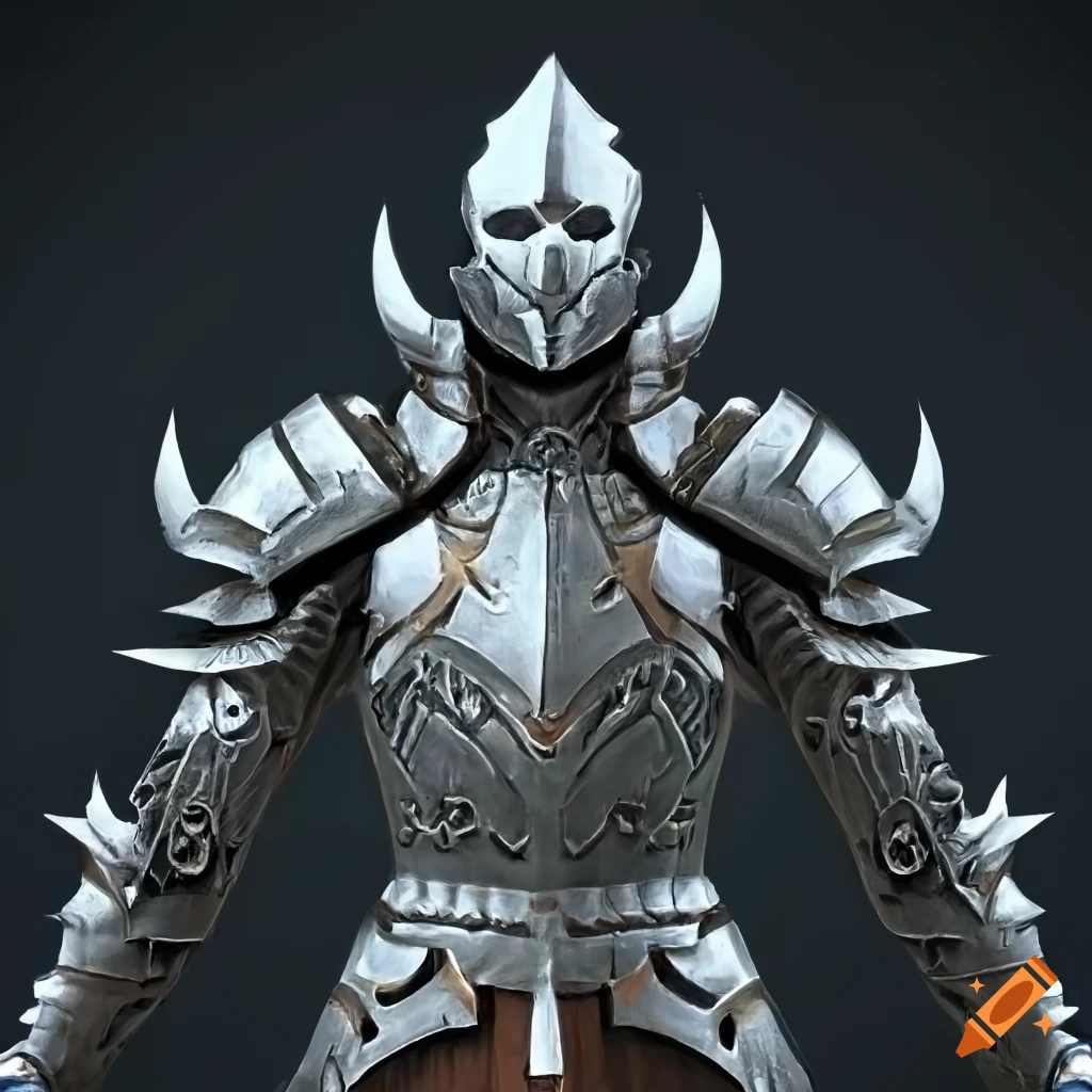 Legendary mythic steel armor with symmetrical front view on Craiyon