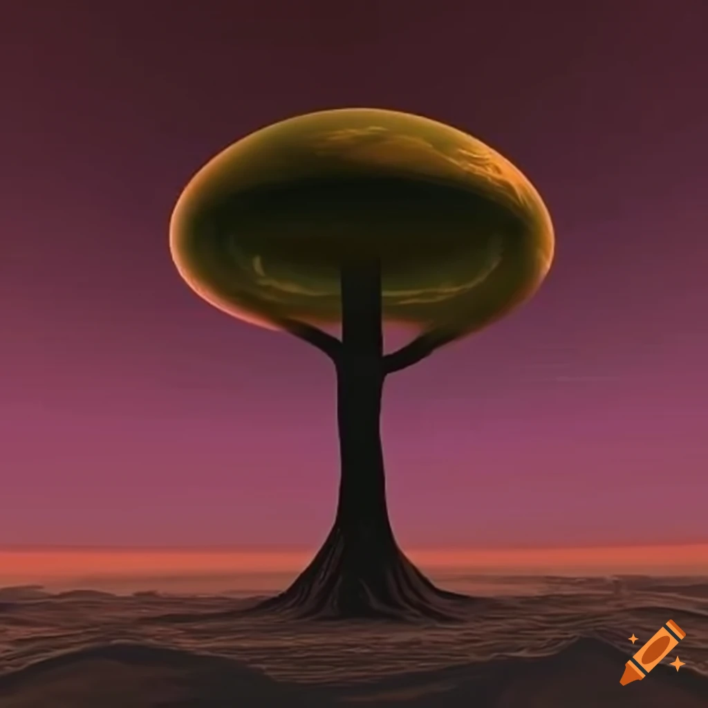 Tall tree in an alien planet landscape on Craiyon