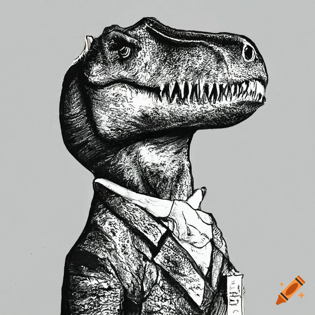 Anthropomorphic T-Rex in a Victorian suit with a cigar, whimsical art ...