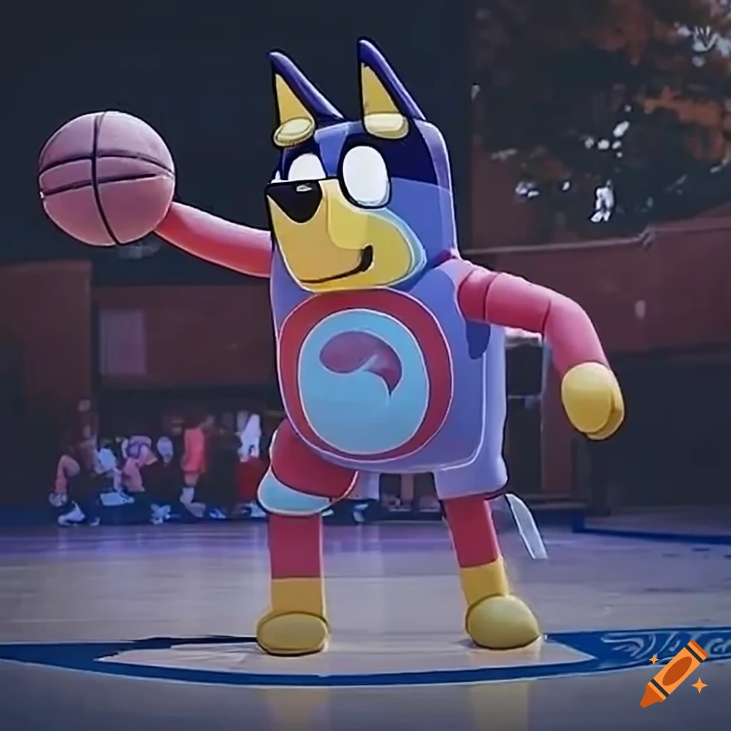 Bluey playing basketball at harlem rucker park on Craiyon