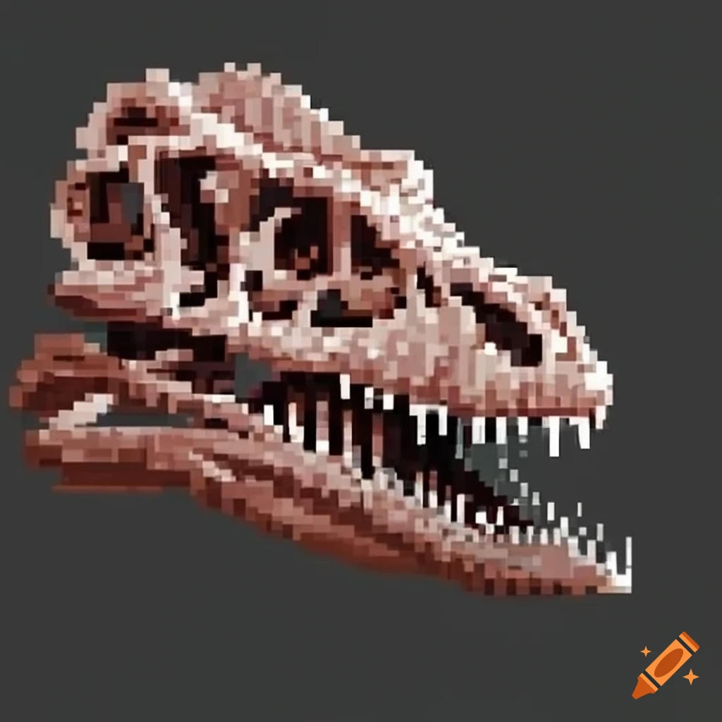 Pixel art depiction of a Spinosaurus dinosaur skull on Craiyon