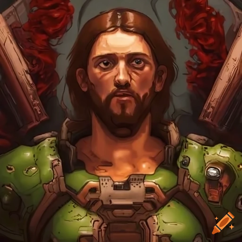 Jesus with the doom slayer on Craiyon