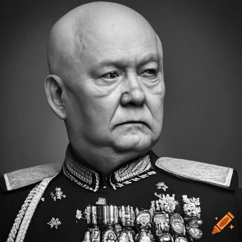 Russian ex-general in black and white photo on Craiyon