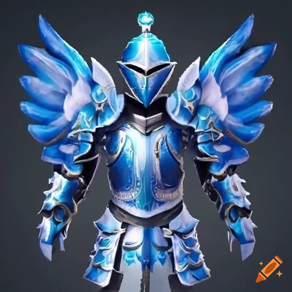 Empty blue male angelic armor on Craiyon