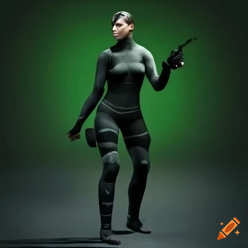Female stealth operative in shadows with green night vision and black ...