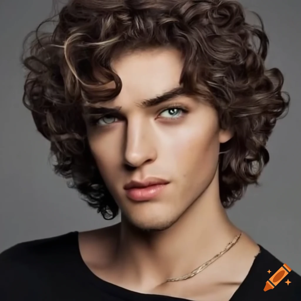 Curly men's hairstyle with side-swept bangs on Craiyon