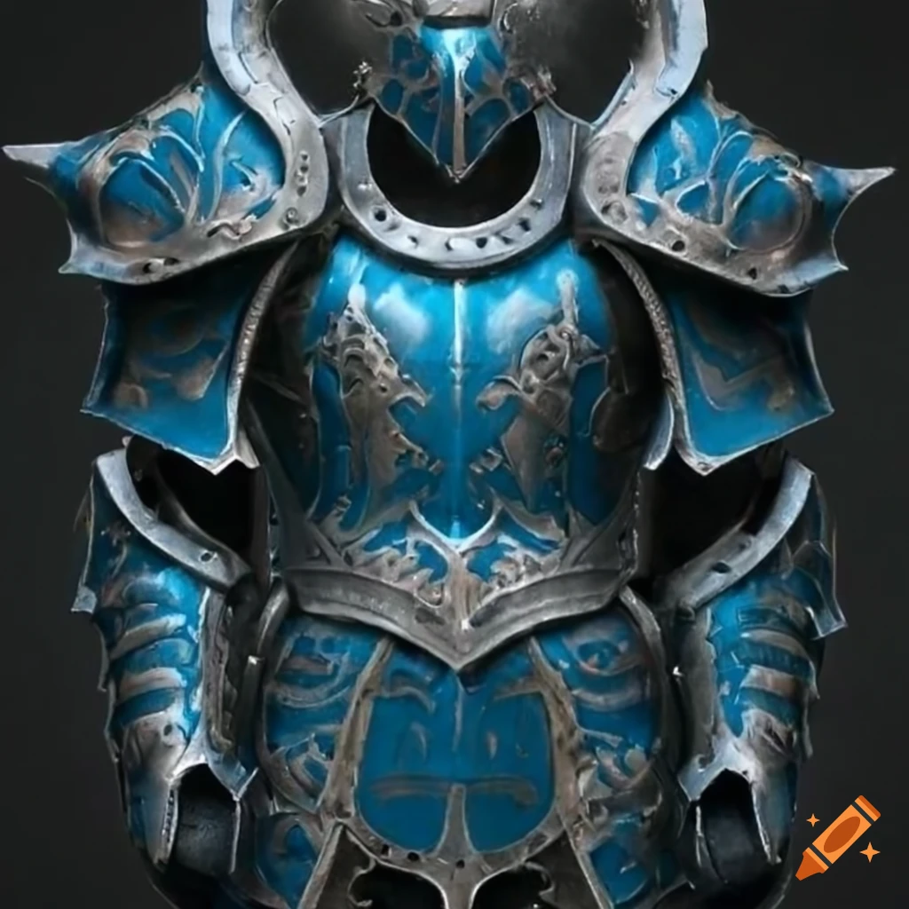 Mythic fantasy master azure gothic steel armor front view on Craiyon