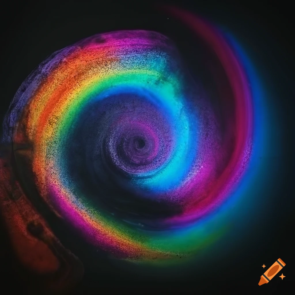 Vivid colored chalk dust abstract artwork on black slate representing ...