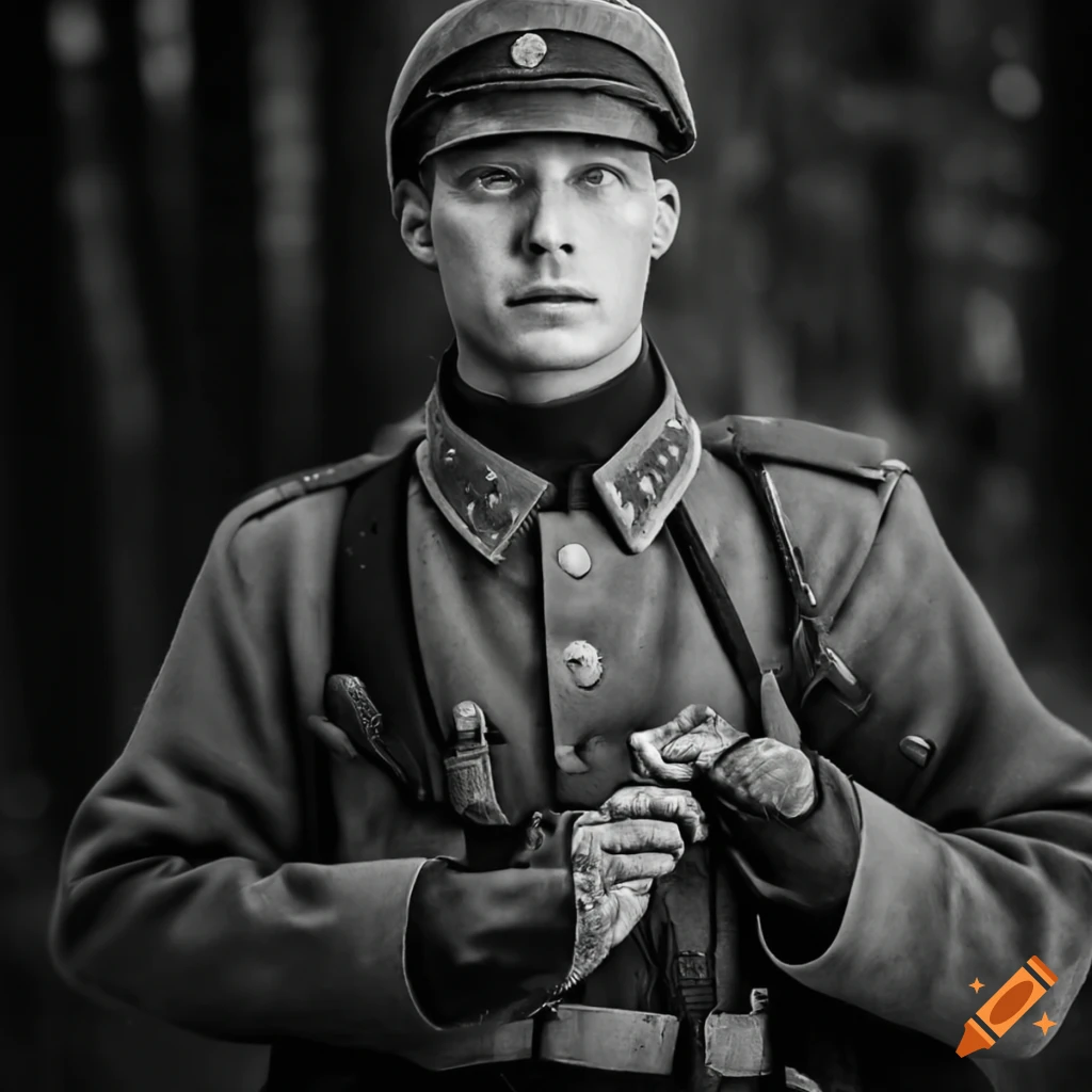 Hyper realistic black and white portrait of a WW1 German soldier in a ...