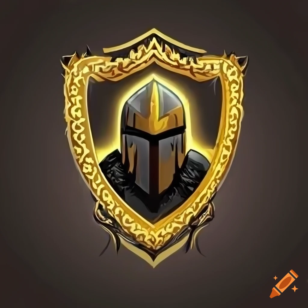 Epic knight logo with shield in black and yellow hues on Craiyon