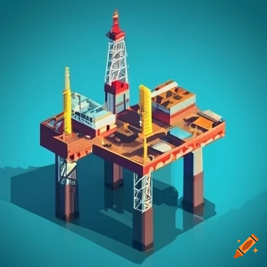 Isometric view of an oil rig on Craiyon
