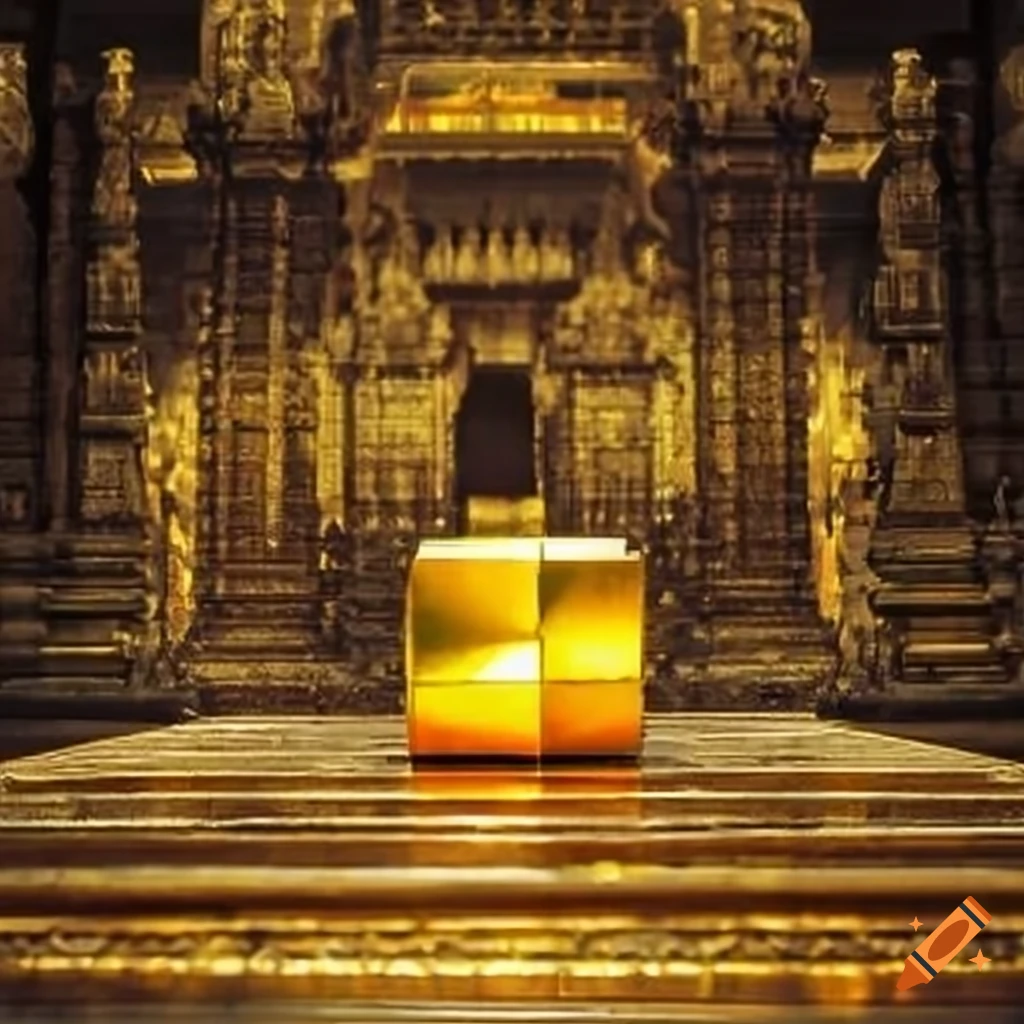 Golden cube in a temple on Craiyon