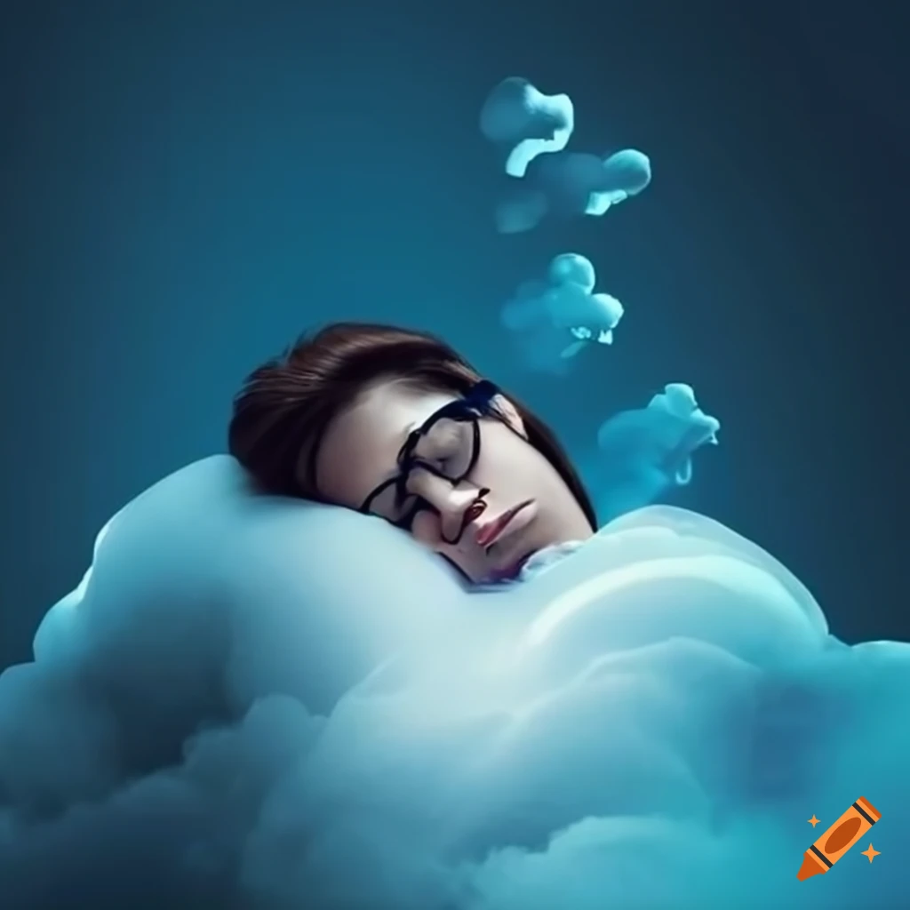 Tech nerd sleeping peacefully among the clouds on Craiyon
