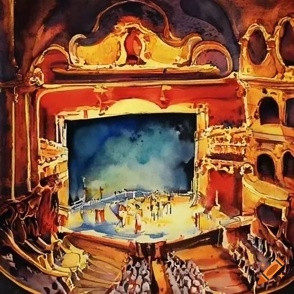 Watercolor painting of a theatre on Craiyon