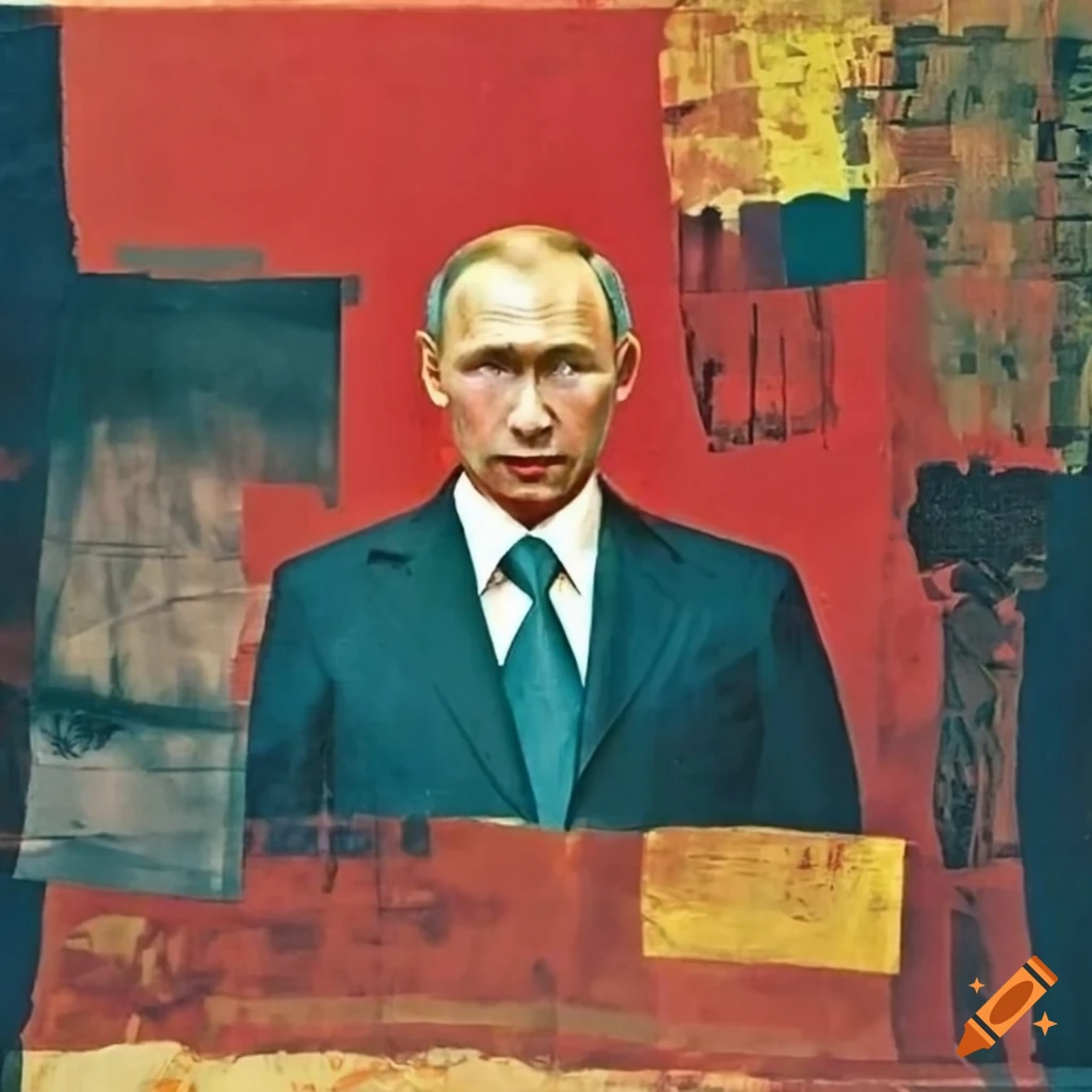 Lonely Vladimir Putin at the Kremlin in a collage art style from the ...
