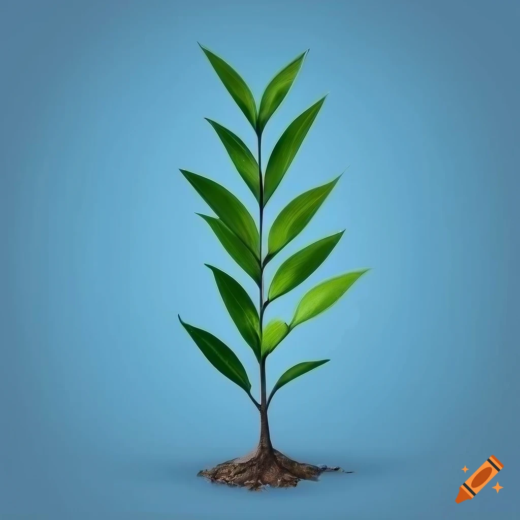 Tall elegant green tree sapling with monochrome blue background on Craiyon
