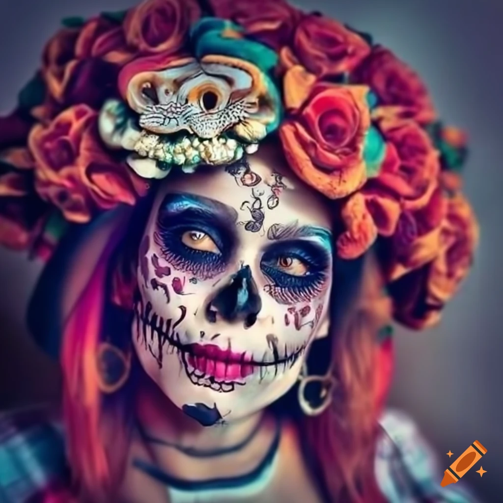 La calavera catrina in vibrant colors on Craiyon