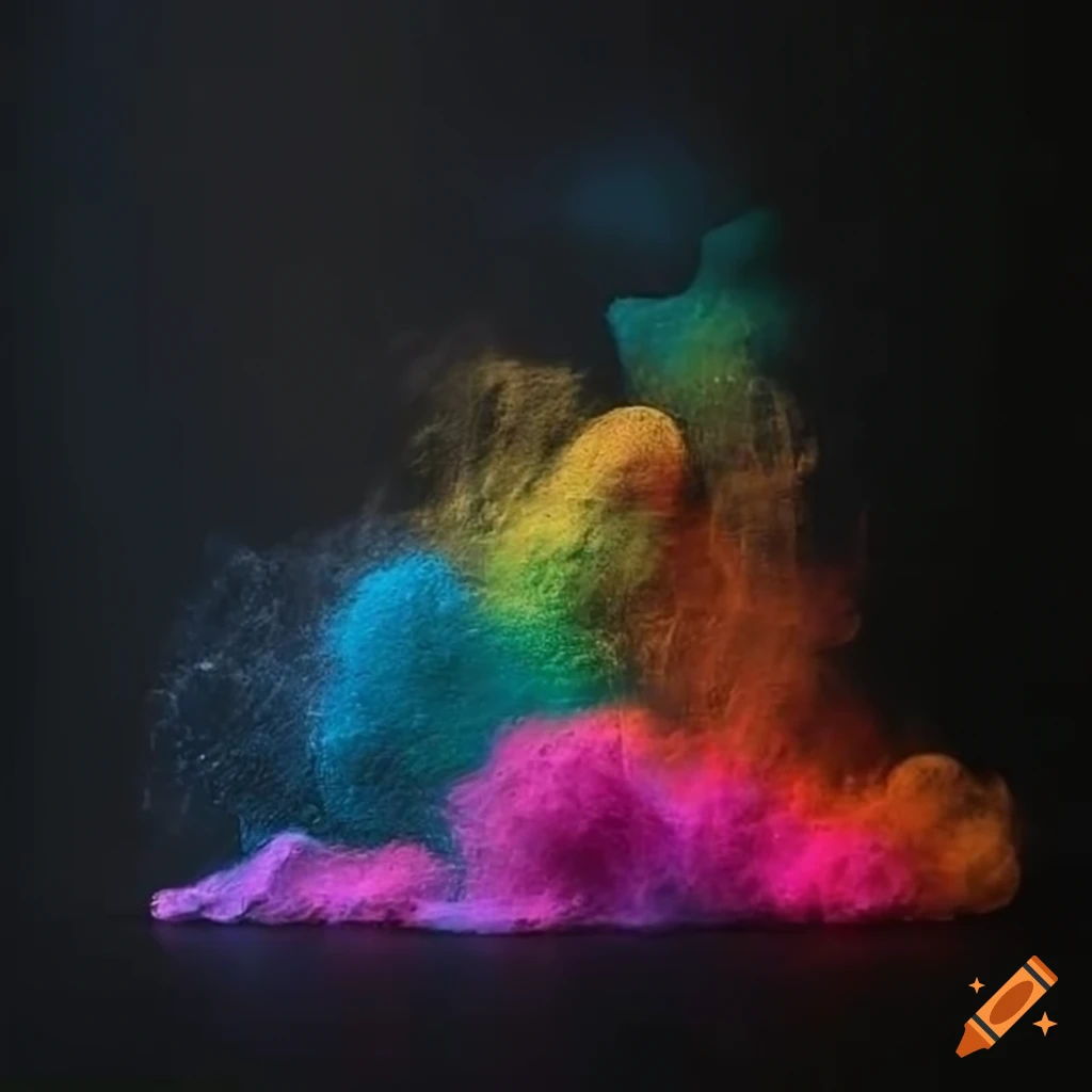 Vivid colored chalk dust shapes on black slate representing acute ...