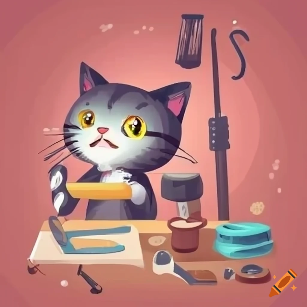 Clever cat with tools in a workshop setting on Craiyon