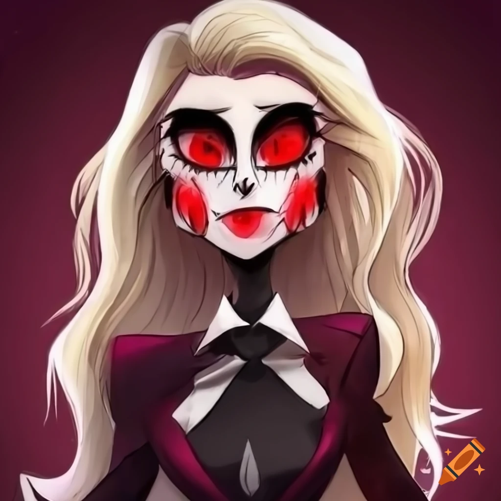 Hazbin hotel themed female character with brown to blonde hair and red ...
