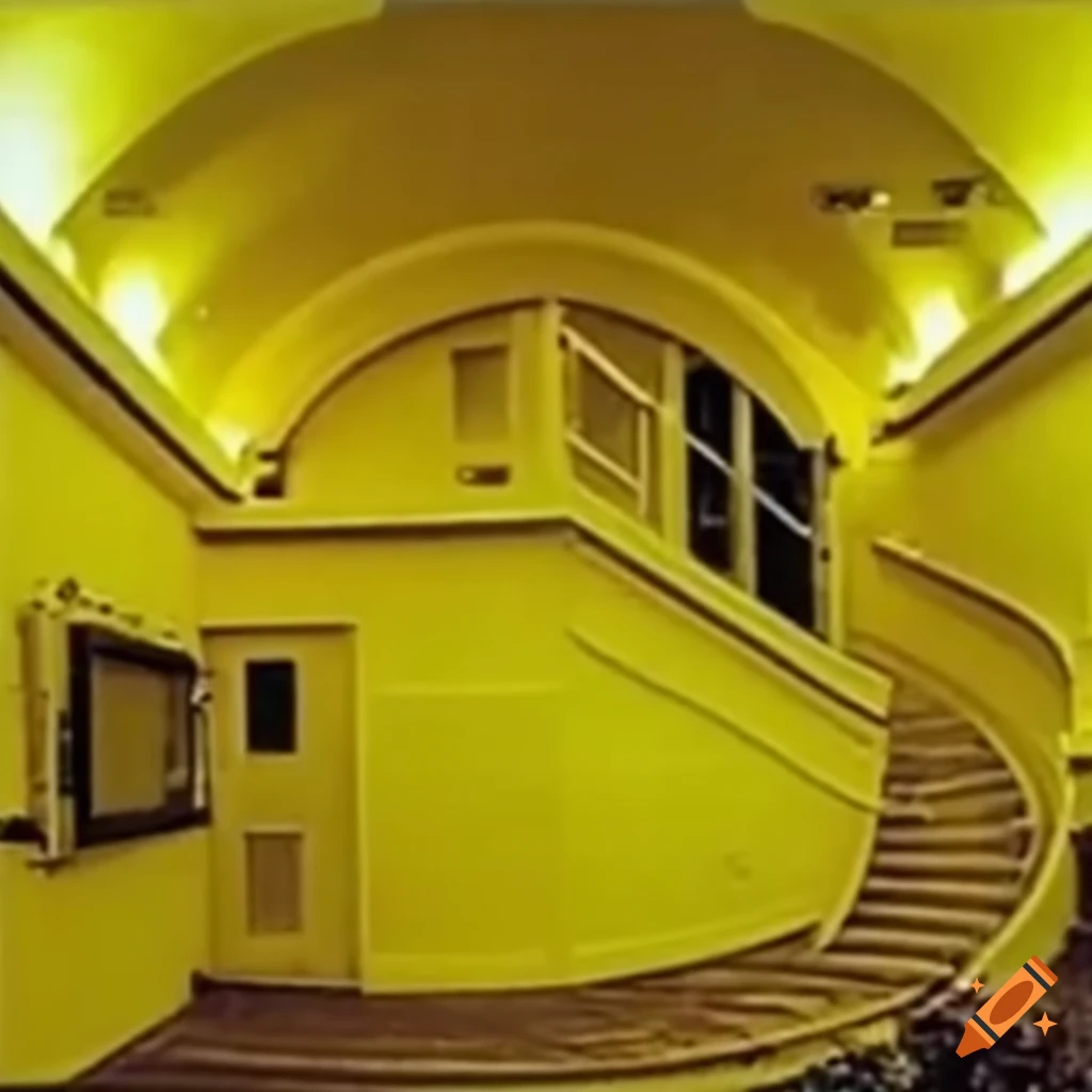 Endless yellow rooms with unique architecture from early 2000s on Craiyon