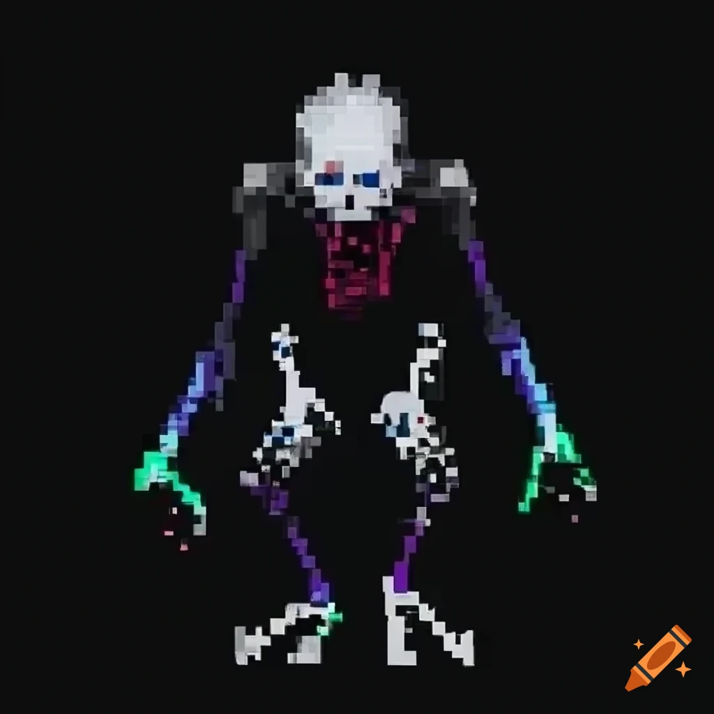 Corrupted glitchy 16-bit sprite of a dark humanoid figure on Craiyon