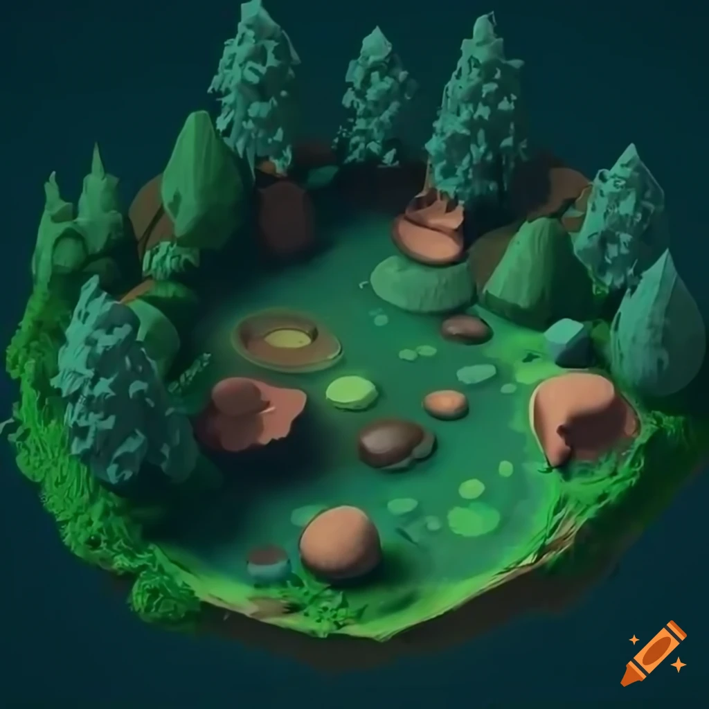 Isometric forest on water in a fantasy style with realistic high ...
