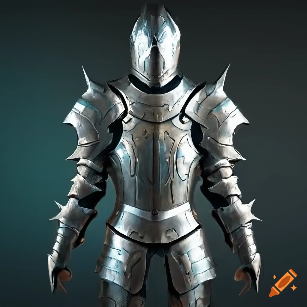 Shiny fantasy master armor made of steel with symmetrical design on Craiyon