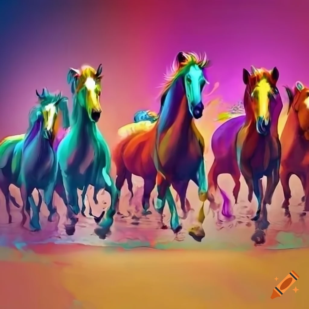 Abstract colorful running horses artwork on Craiyon
