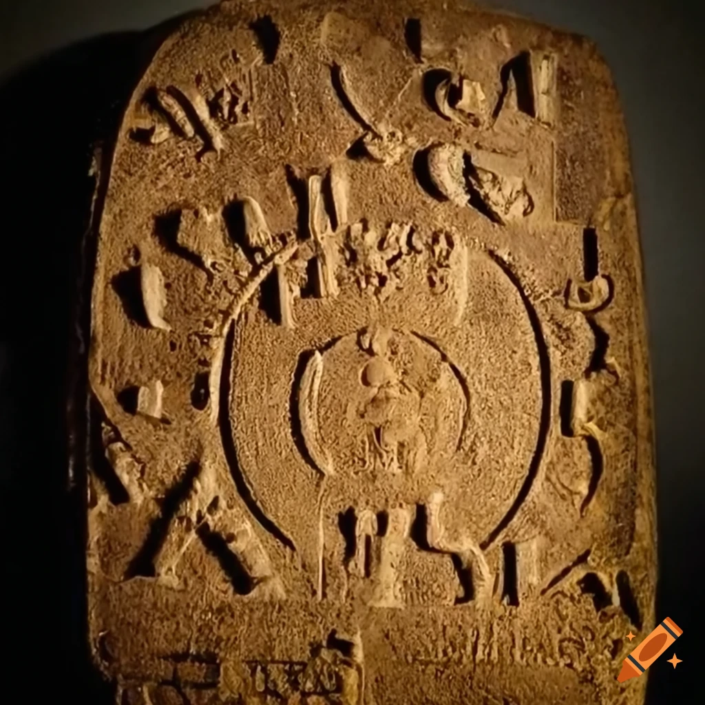 The tablet of the ancients with unknown script in an underground ...