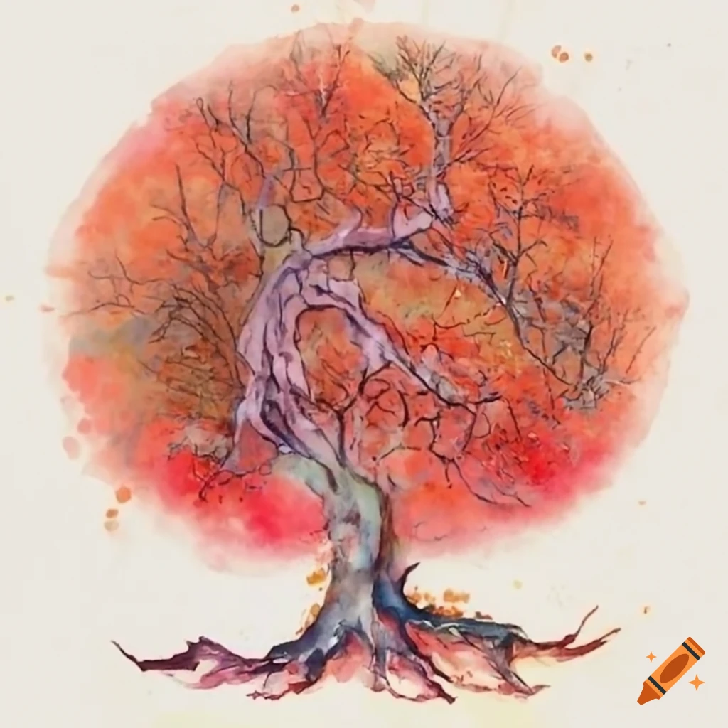 Ancient japanese-style tree with red sun on Craiyon