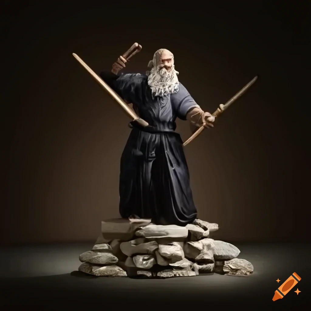 Moses with stone table practicing kendo on Craiyon